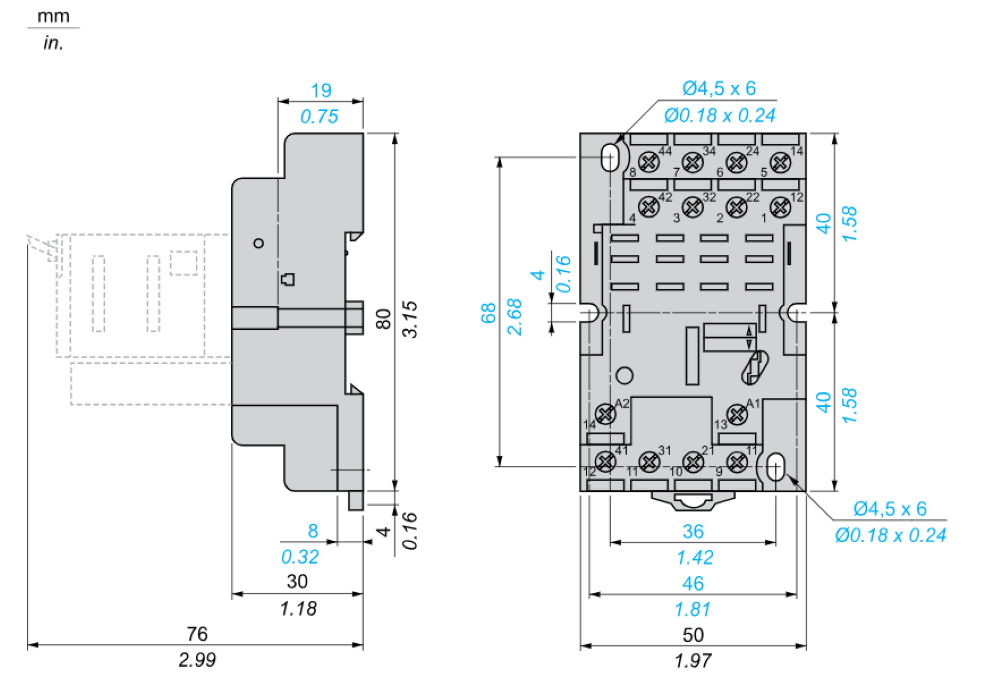 Base para Relé Schneider RPZF4 250V 4 F/A 16A RPM4